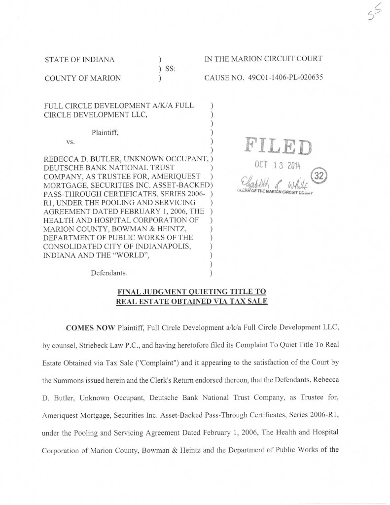 The Gold Standard - A Quiet Title Order - Striebeck Law P.C.